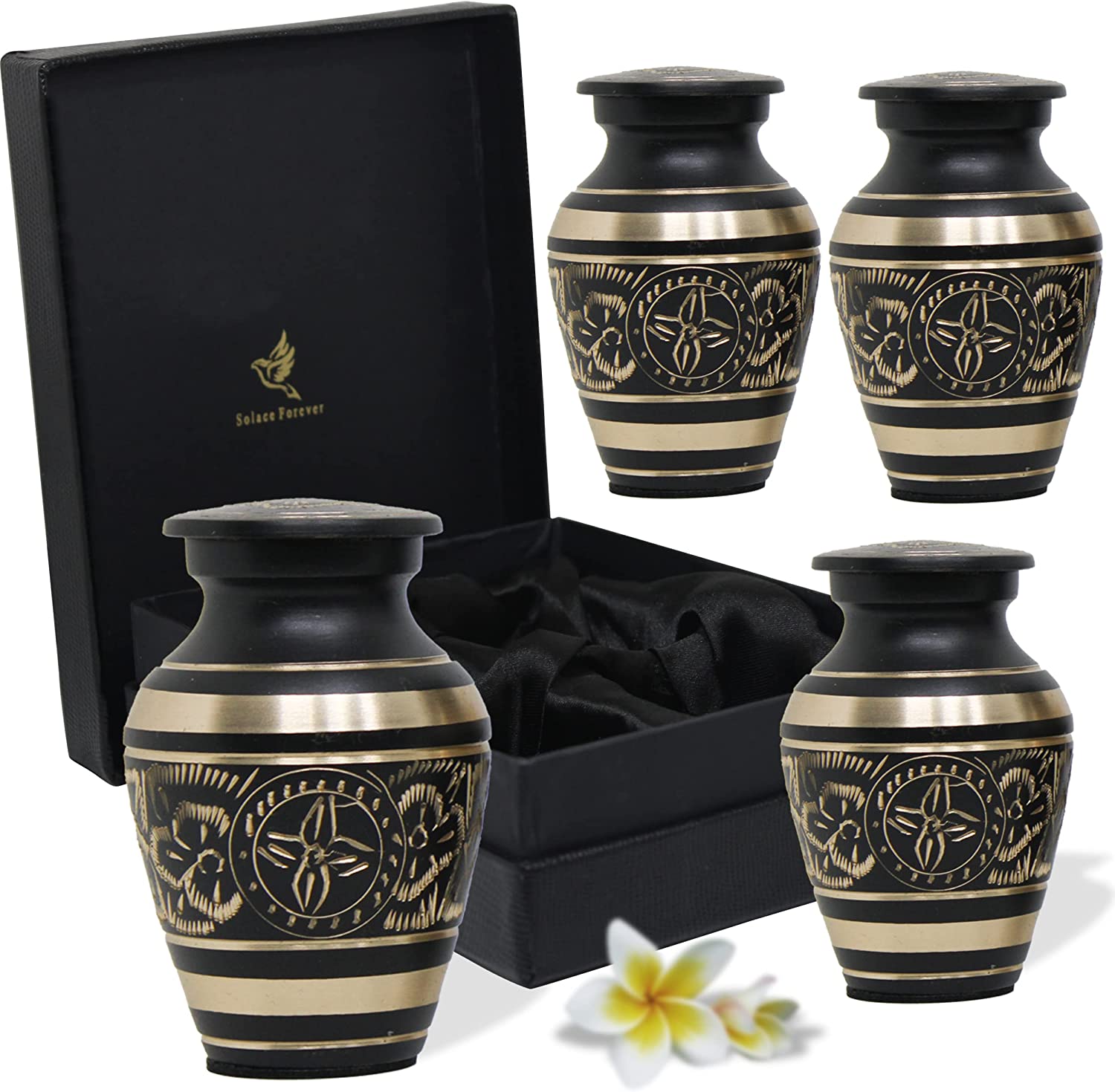 Black - Gold Etched Keepsake Urn Set of 4 - Solace Forever Urns