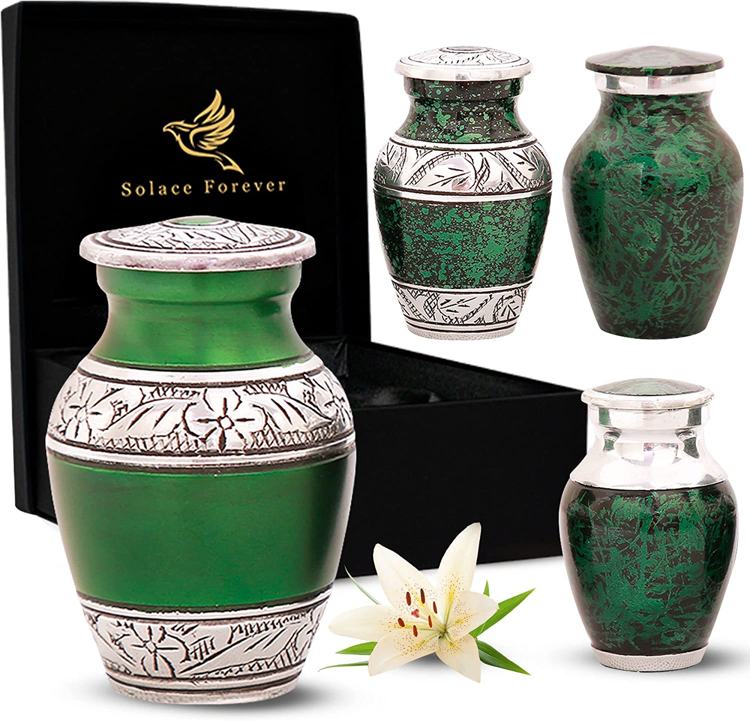 Green Keepsake Urn Set of 4 Aluminium Urns for Ashes - Solace Forever Urns