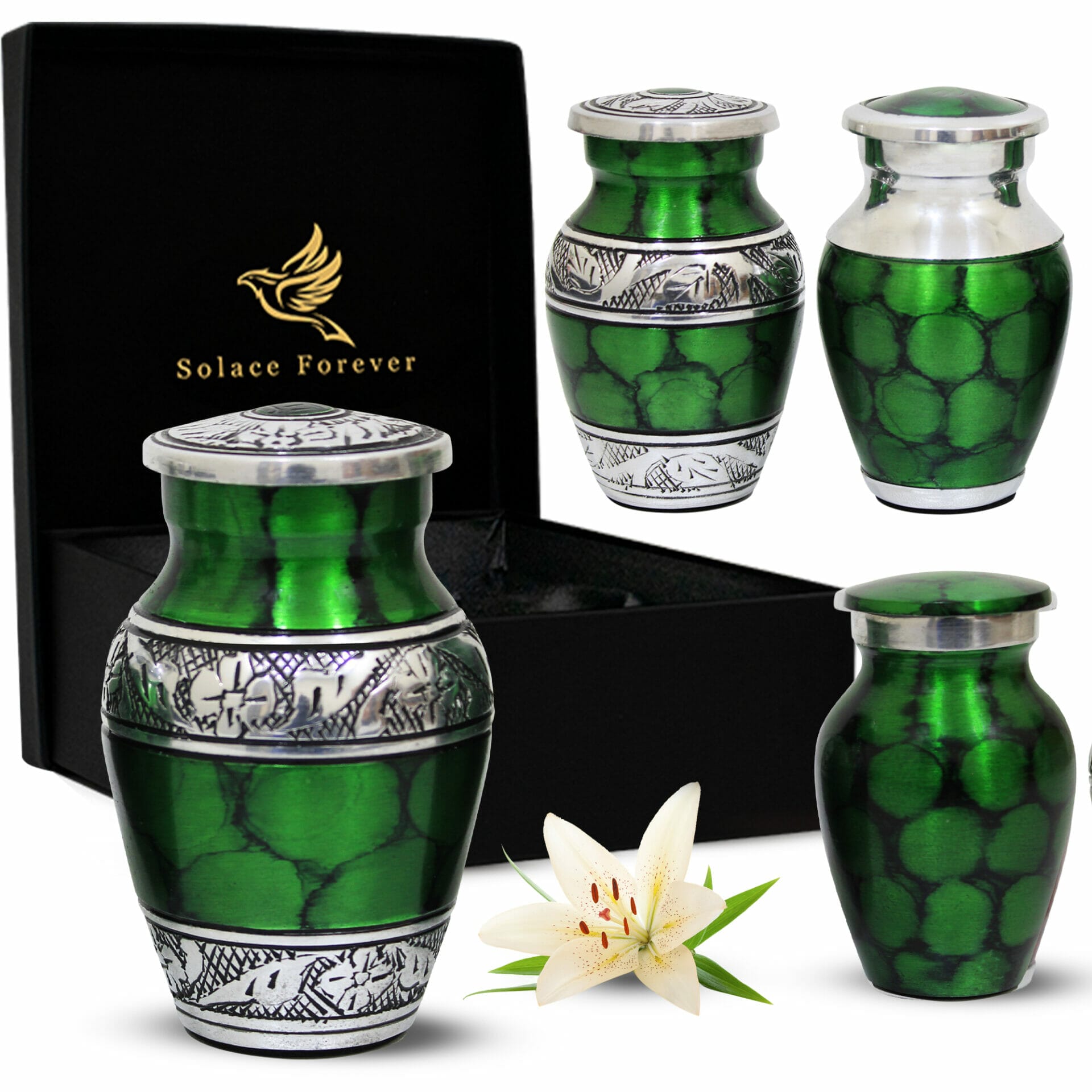 Green - Marble Keepsake Urns Set of 4 - Solace Forever Urns