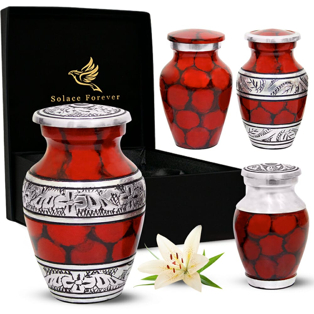 Red Marble Effect Keepsake Urn Set of 4 - Solace Forever Urns