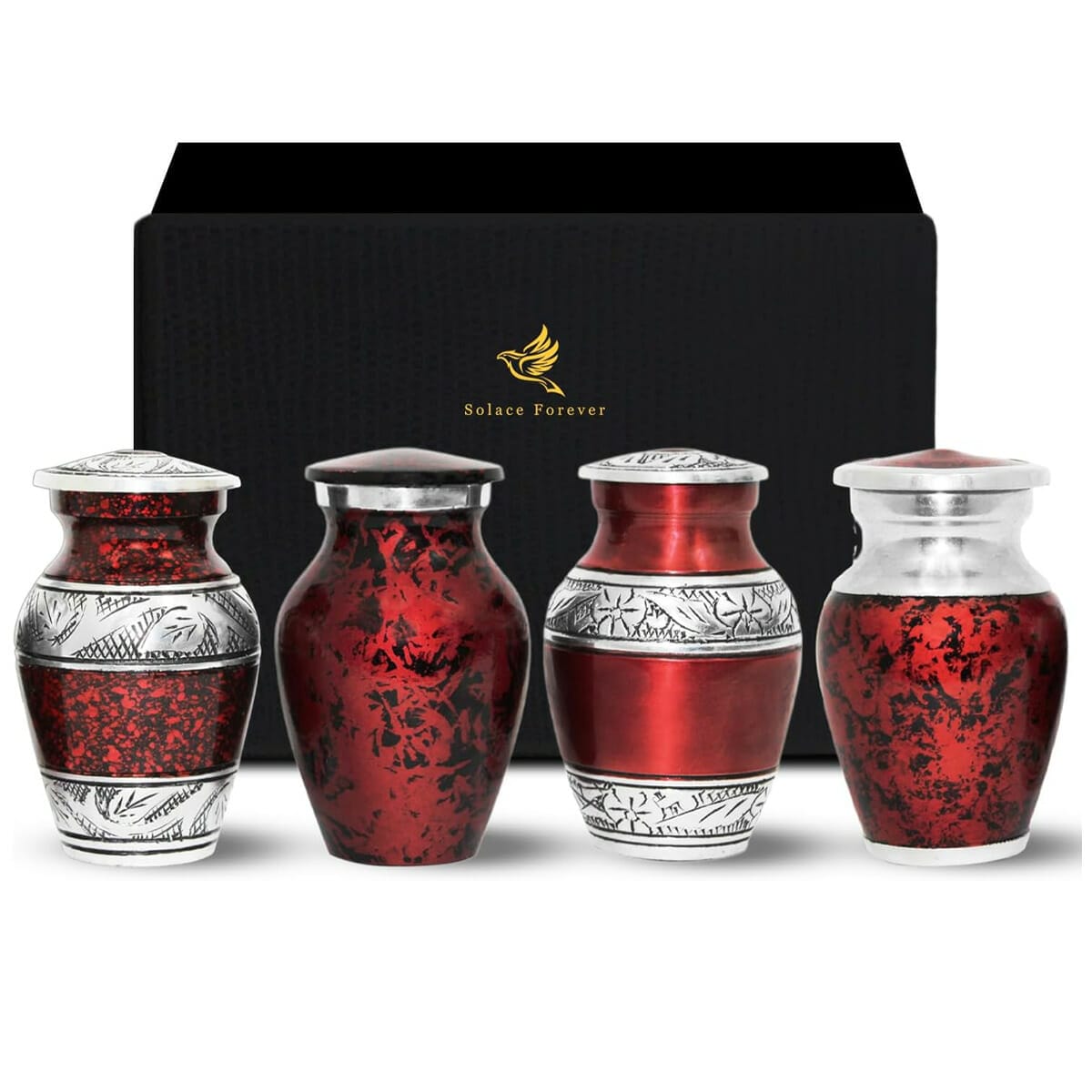 Small Keepsake Red Mini Urns Set of 4 - Solace Forever Urns