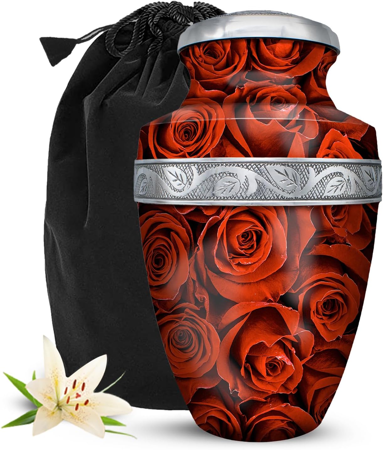 Red Rose Cremation Urn - Girishan - Adult - Solace Forever Urns